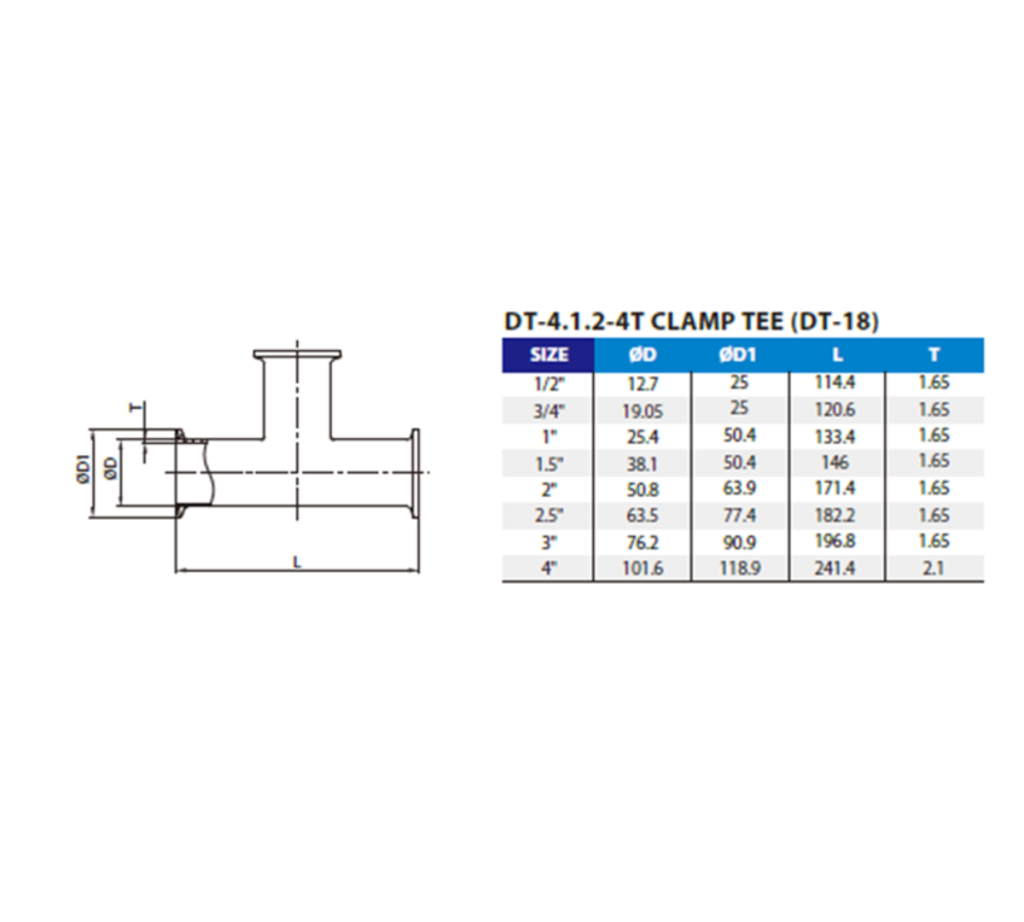 CSE BPE Clamp End Equal Tee (DT-18) - Mega Valve & Fitting Pte Ltd