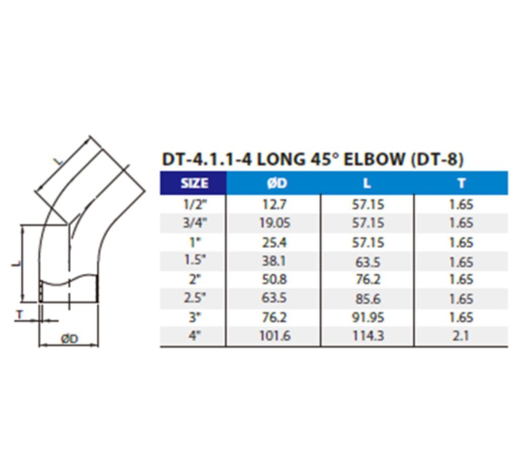 CSE BPE Long 45° Elbow (DT-8) - Mega Valve & Fitting Pte Ltd