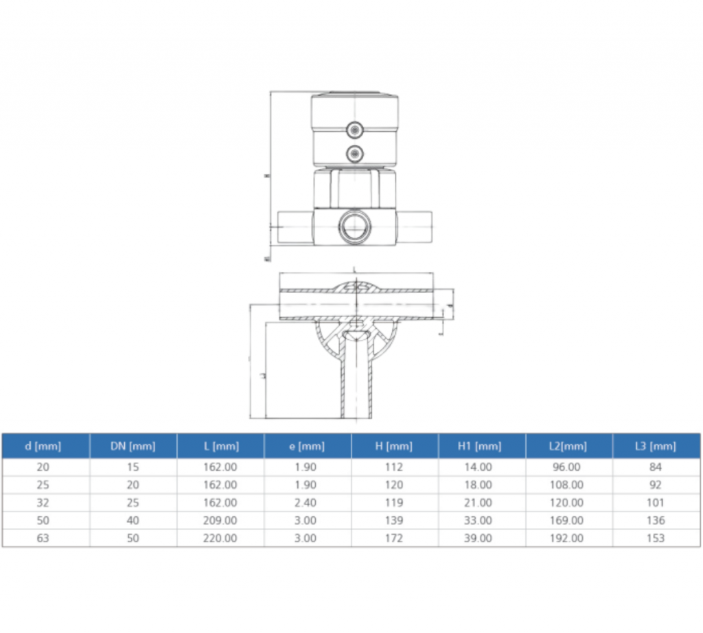 HP Ray PVDF-UHP Butt Fusion T-Diaphragm Valve (Pneumatic) - Mega Valve & Fitting Pte Ltd